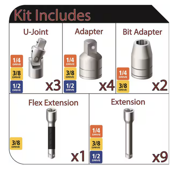Husky 19-Piece Extension and Adapter Set – MARINESURPLUS.COM